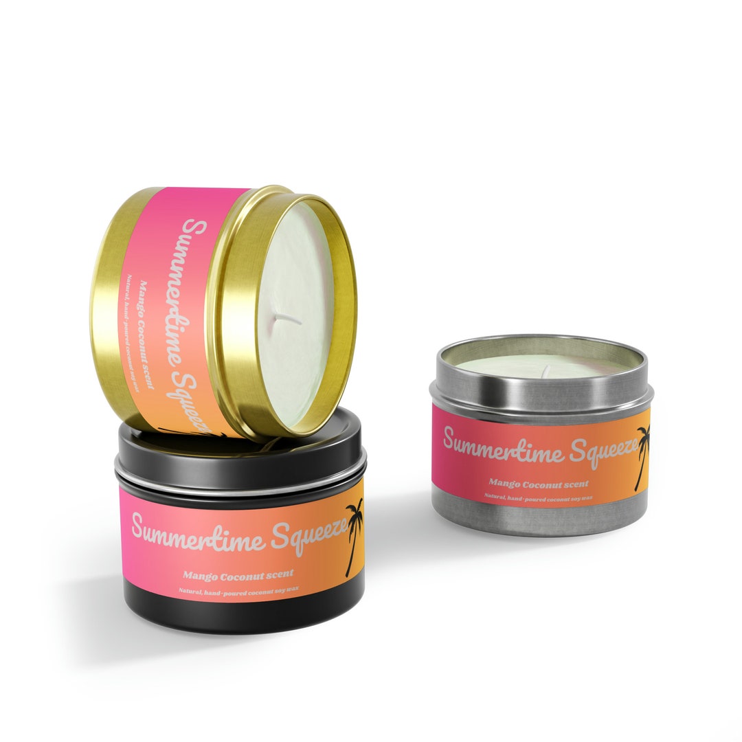 4oz/8oz Tin Natural Coconut Soy Candles in Summertime Squeeze Scent, Mango, Coconut Milk ...