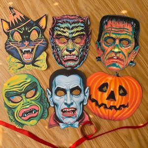 Halloween Vintage Paper Masks, Six Masks, for Parties, Games, Events ...