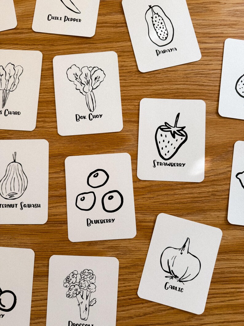 Color Your Own Fruit and Vegetable Flashcards, Homeschool, Learning ...