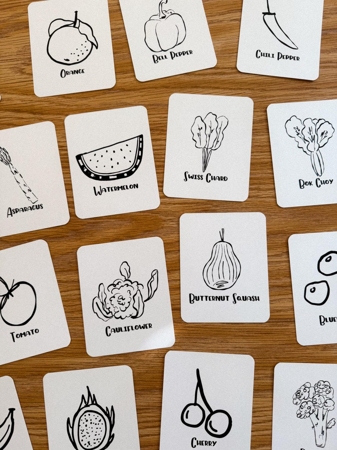 Color Your Own Fruit and Vegetable Flashcards, Homeschool, Learning ...