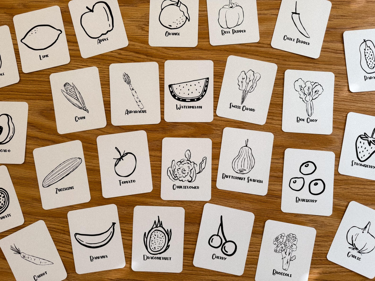 Color Your Own Fruit and Vegetable Flashcards, Homeschool, Learning ...