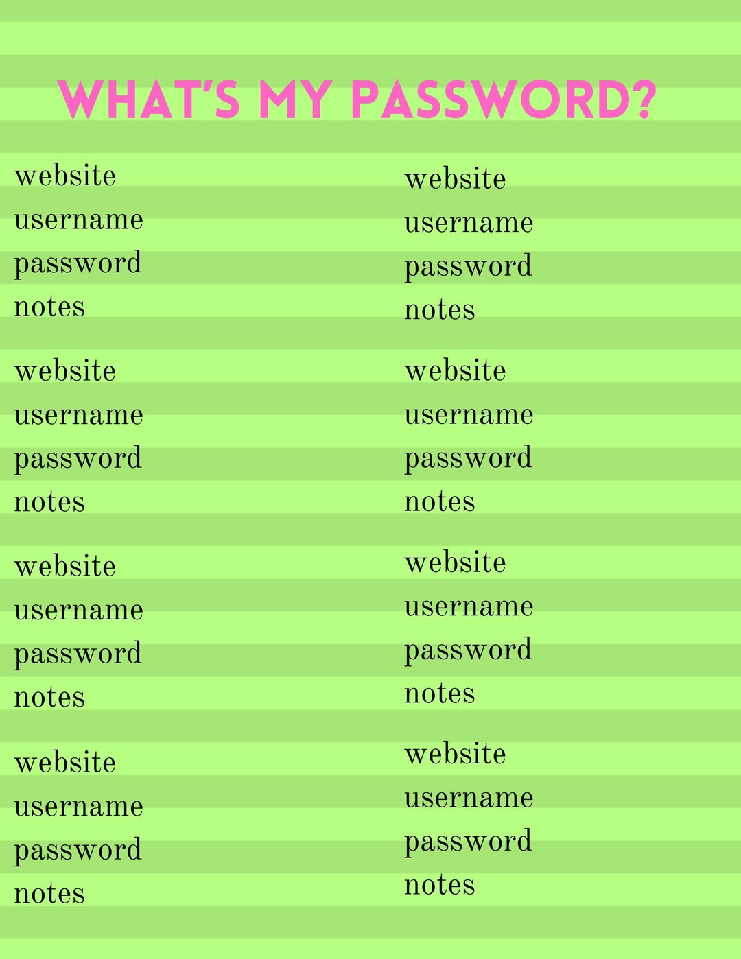 Password Template Designed on Canva, Password Tracker, Printable ...