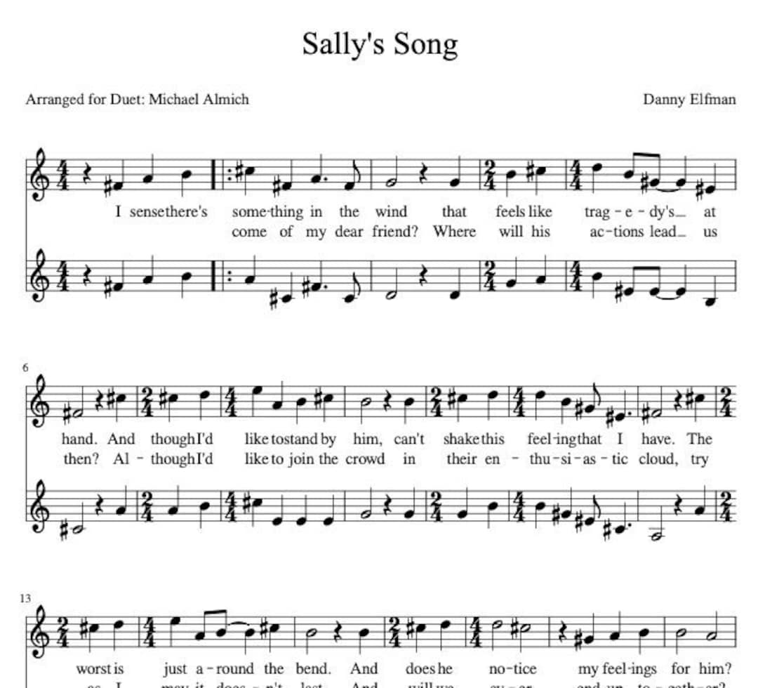 Sally's Song (nightmare Before Christmas) - Etsy