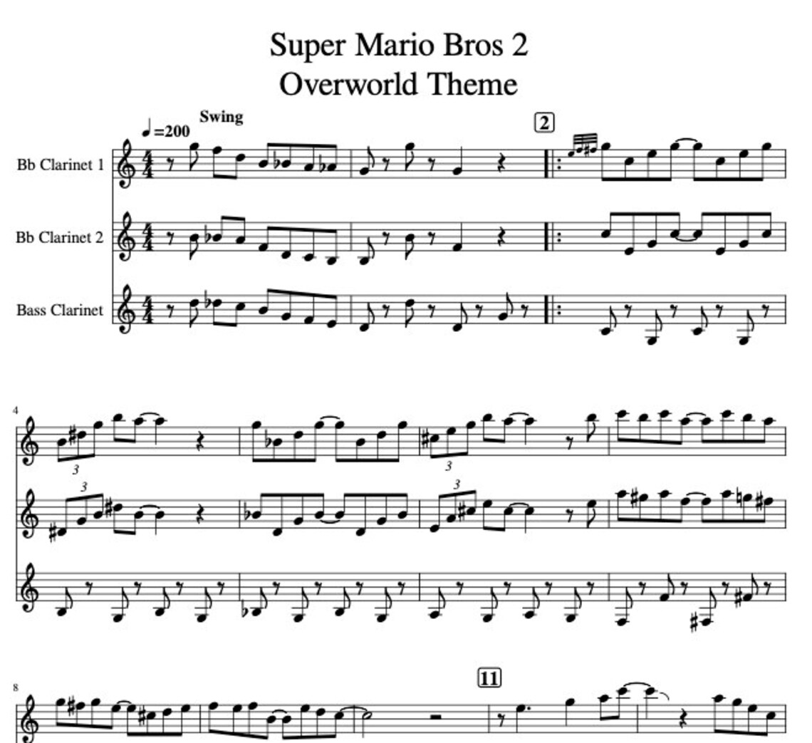 Mario Bros 2 Theme Clarinet Trio - Etsy