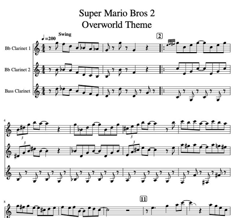 Mario Bros 2 Theme Clarinet Trio - Etsy