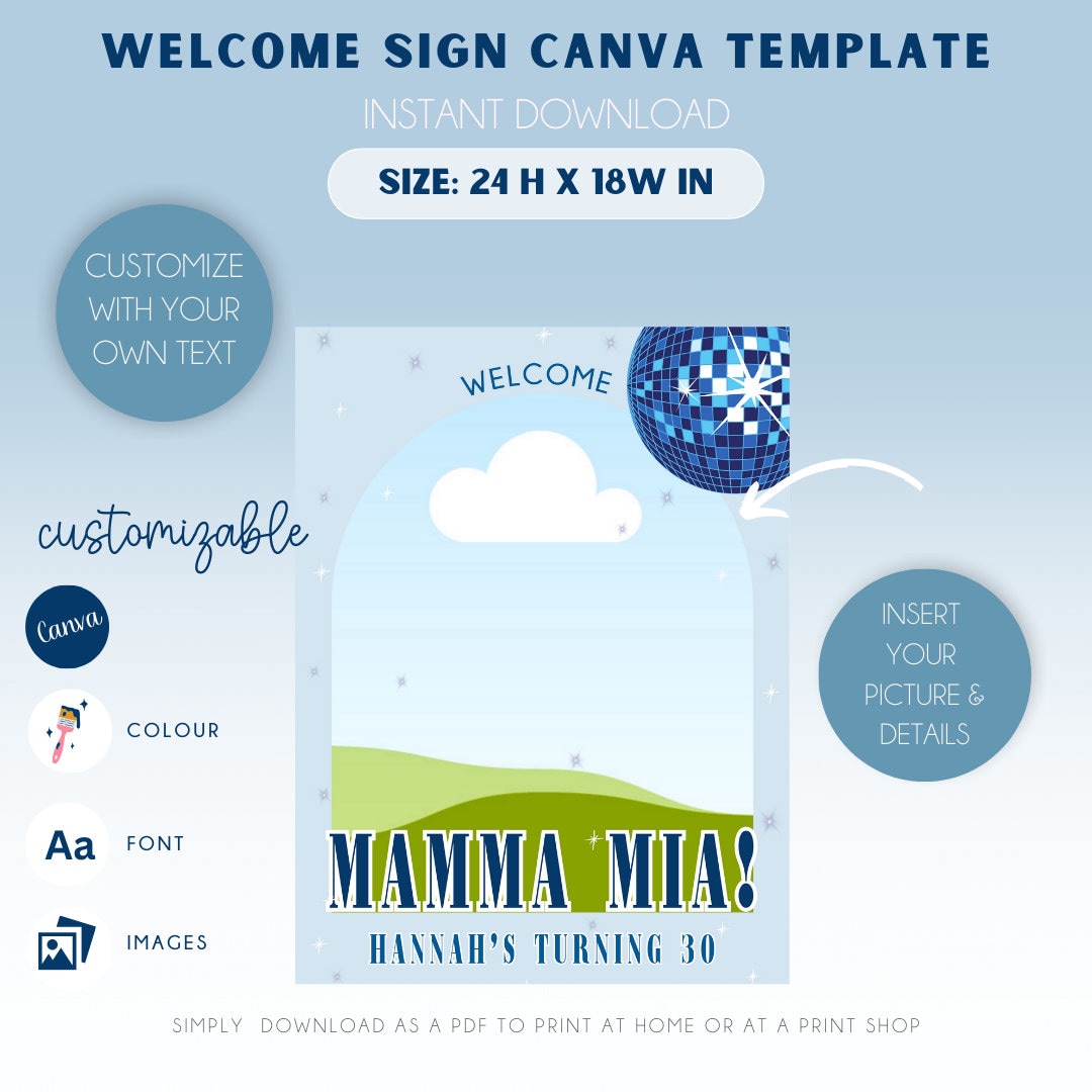 Mamma Mia Birthday Welcome Sign Mamma Mia Sign Mamma Mia Bachelorette ...