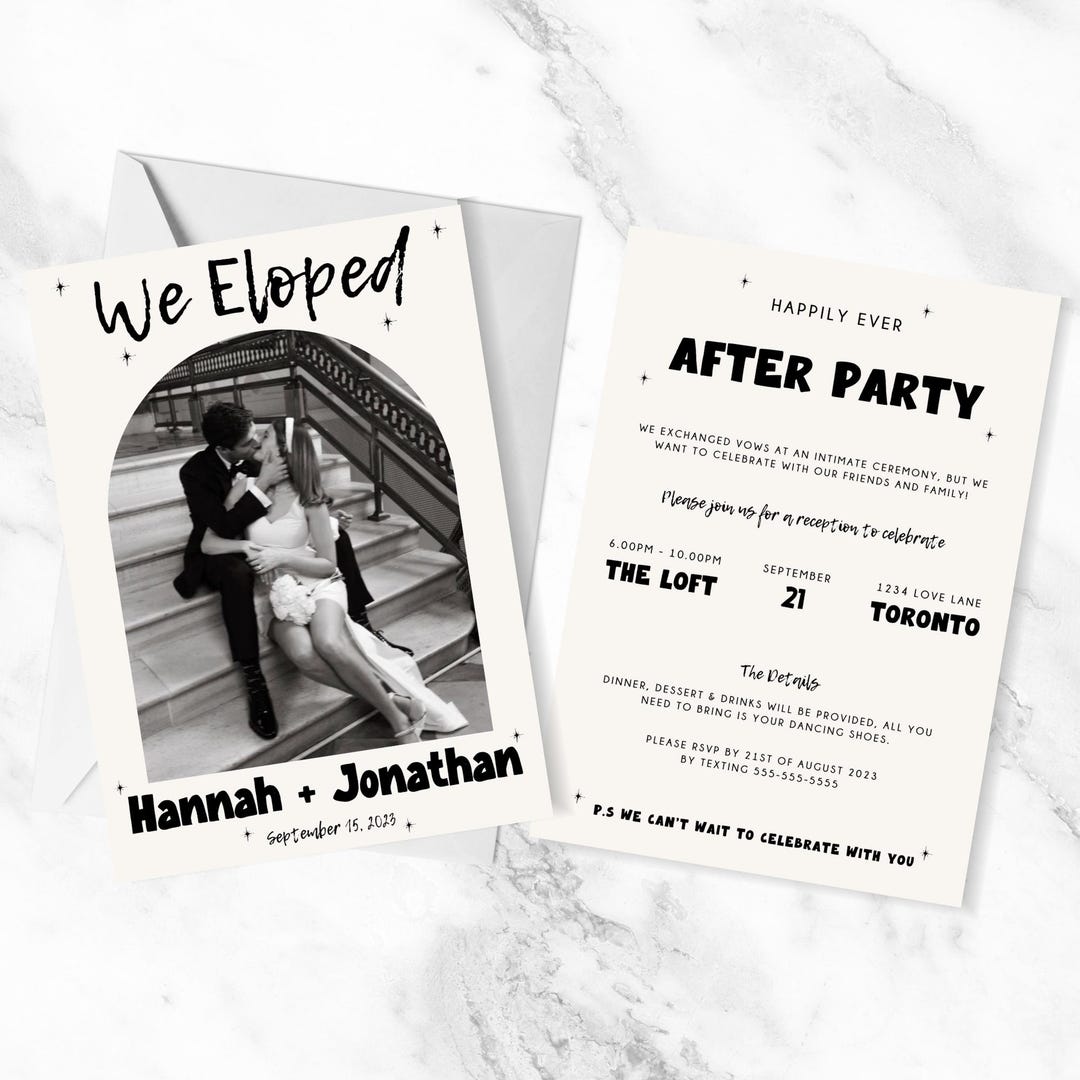 Modern Elopement Announcement Card: Retro Wedding Invitation (digital ...