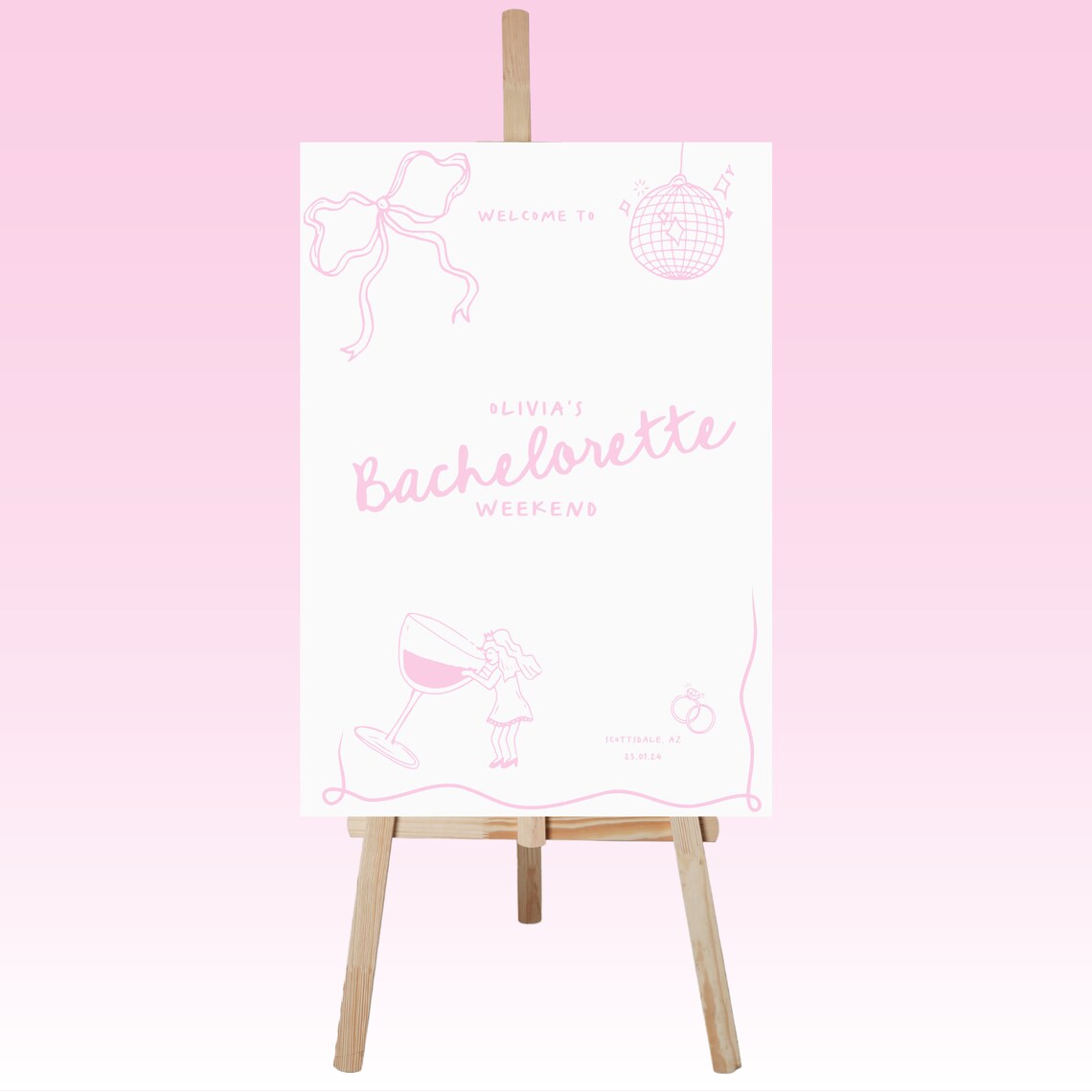 Coquette Bachelorette Welcome Sign: Hand-drawn Bow Theme (digital ...