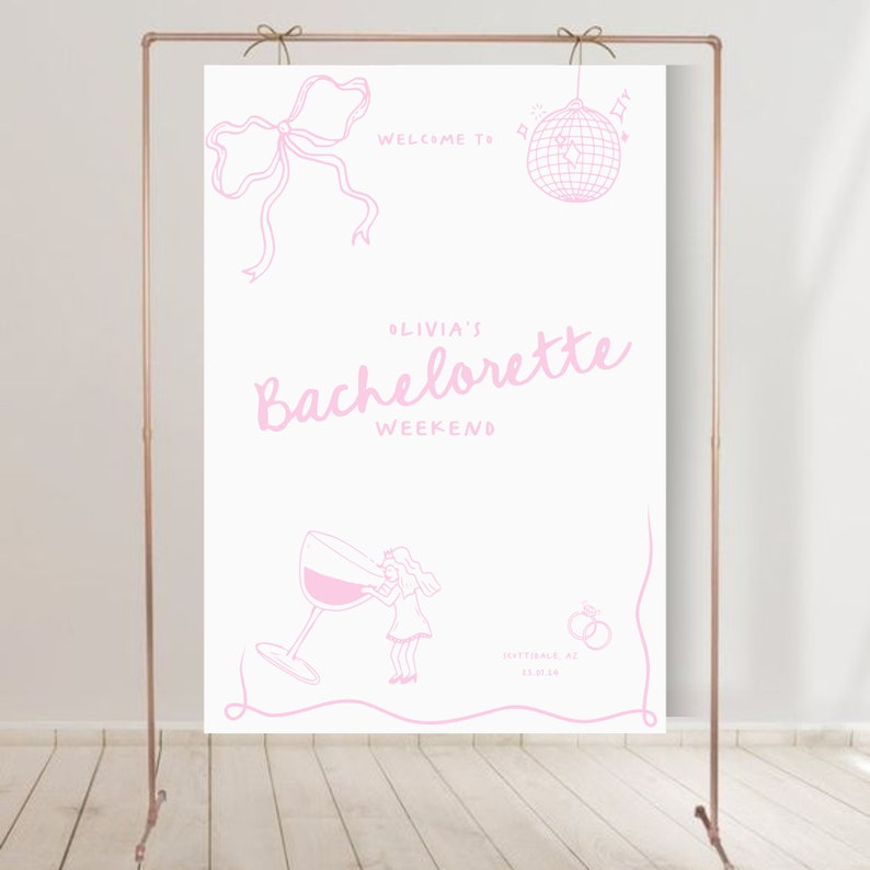 Coquette Bachelorette Welcome Sign: Hand-drawn Bow Theme (digital ...