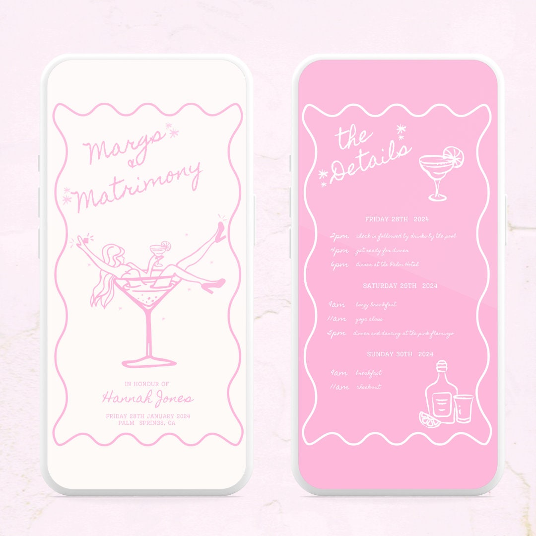 Margs and Matrimony Hand Drawn Illustrated Bachelorette| Bachelorette ...