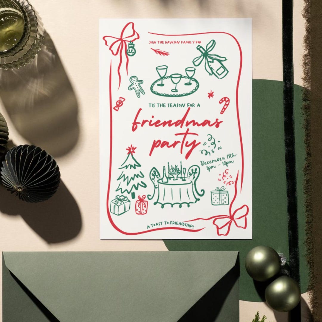Friendmas Christmas Party Invitation Hand Drawn Template Holiday Party ...