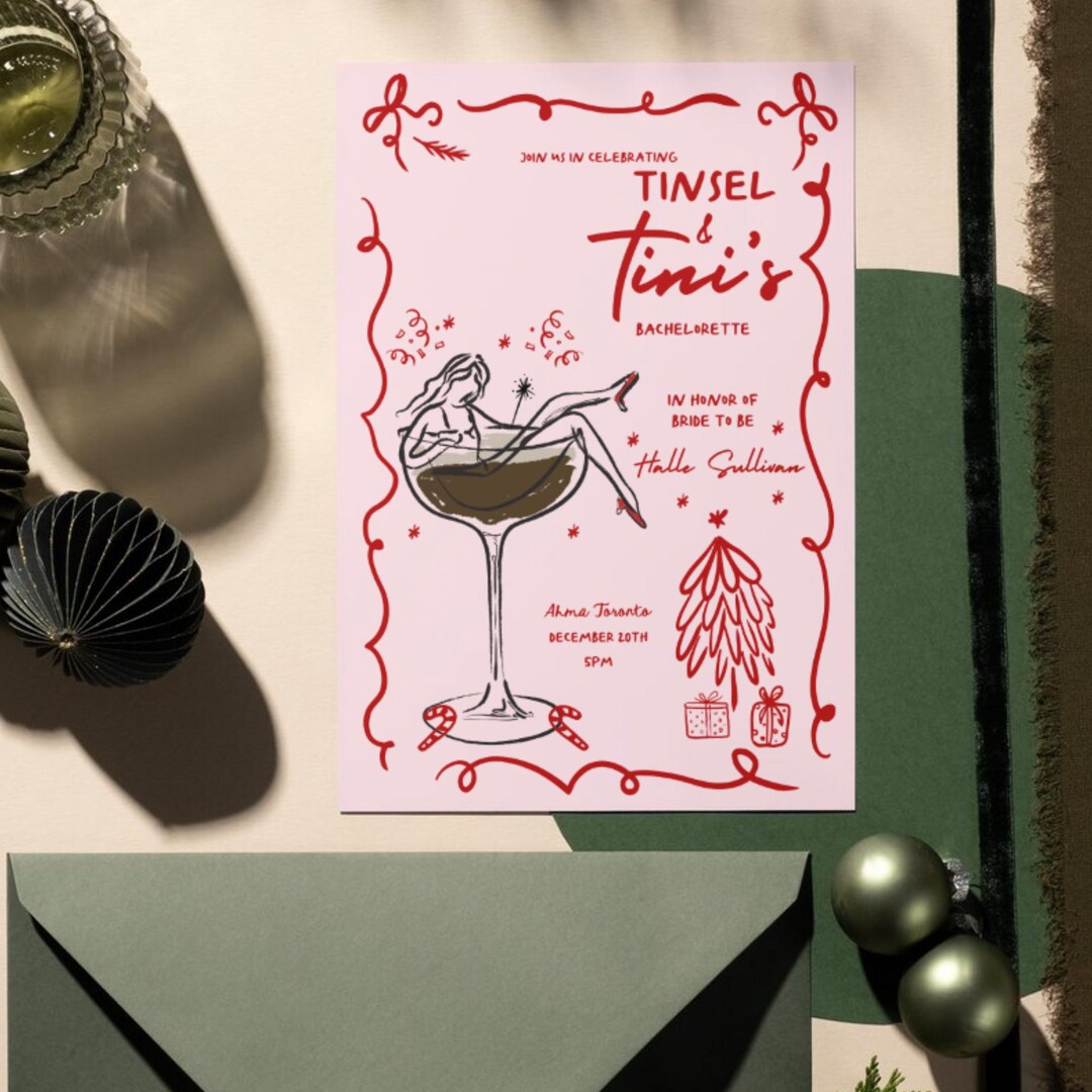Tinsel and Tini's Bachelorette Invitation | Hand Drawn Template ...