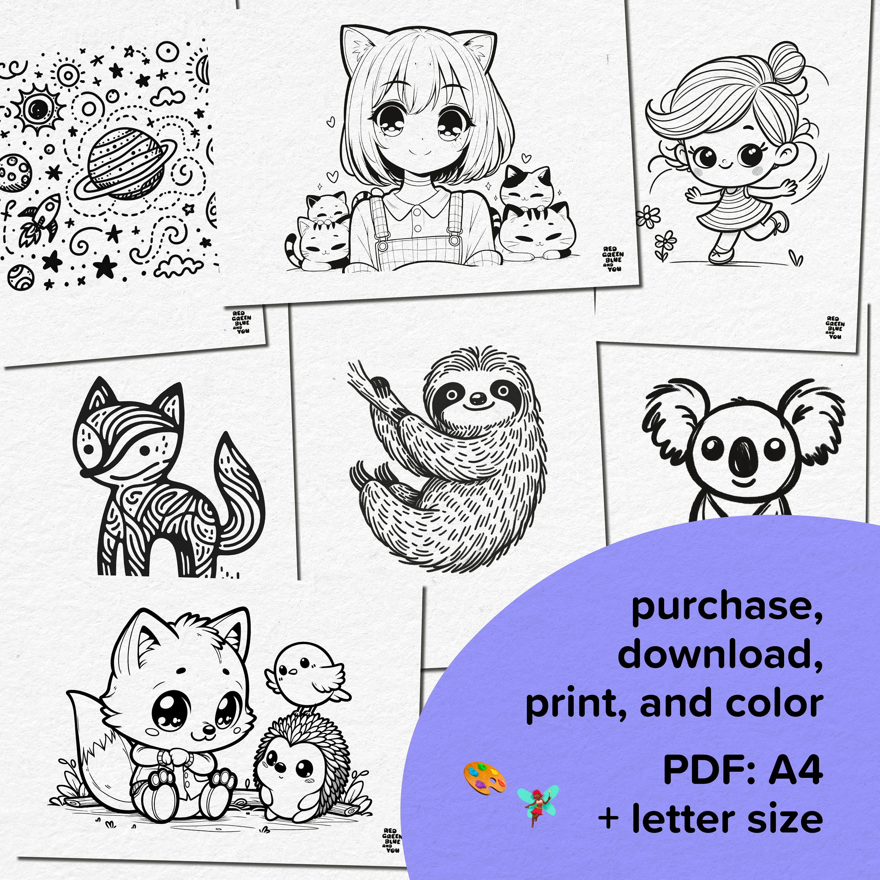 Sample Bundle: 10 Coloring Pages | Cute Coloring Pages | for Kids and ...