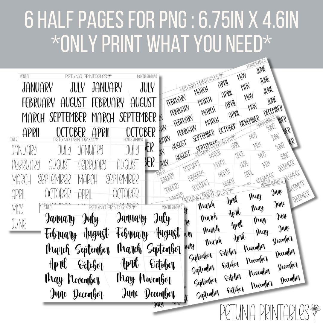 Printable Month Script Stickers | Month Script Stickers | Printable ...