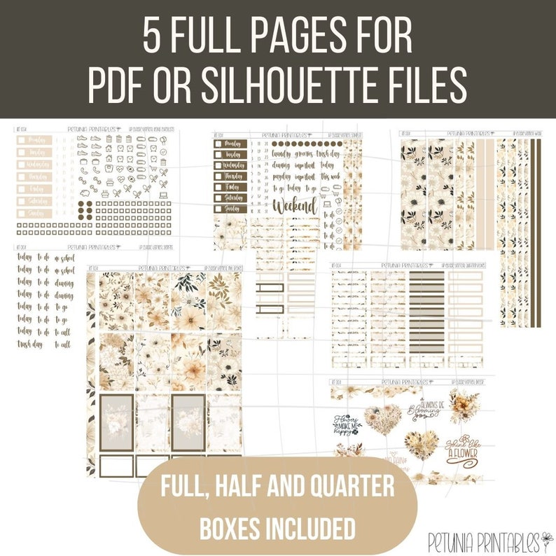 Happy Planner Classic Vertical Planner Stickers Neutral Flowers ...