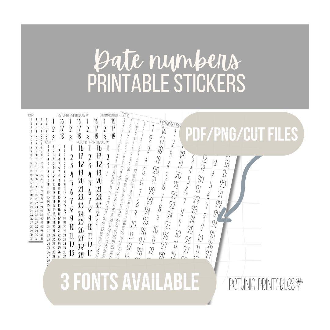 Printable Date Numbers Script Stickers | Date Script Stickers ...