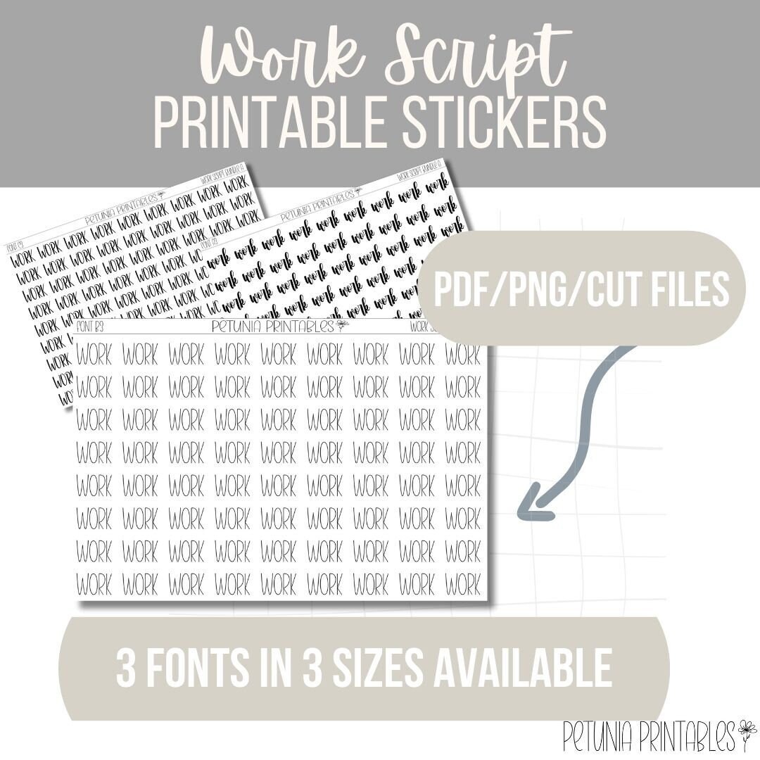 Printable "work" Script Stickers | Work Script Stickers | Printable ...