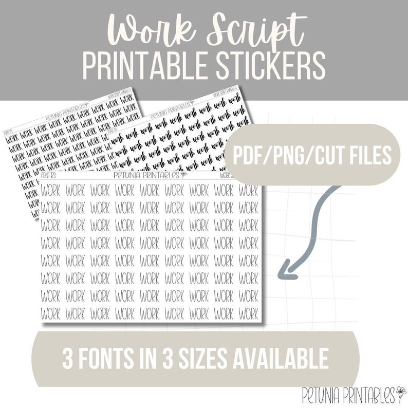 Printable "work" Script Stickers | Work Script Stickers | Printable ...