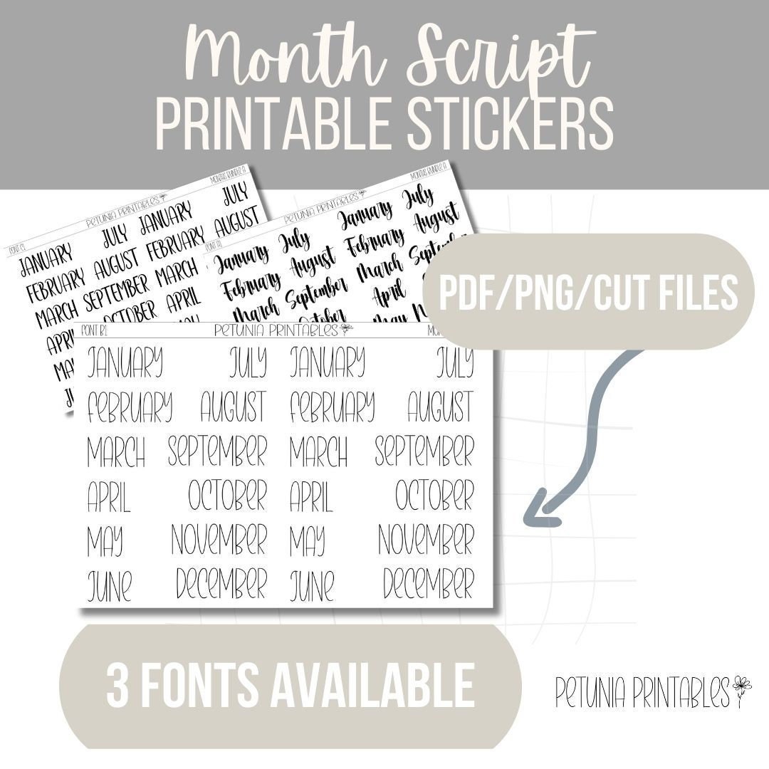 Printable Month Script Stickers | Month Script Stickers | Printable ...