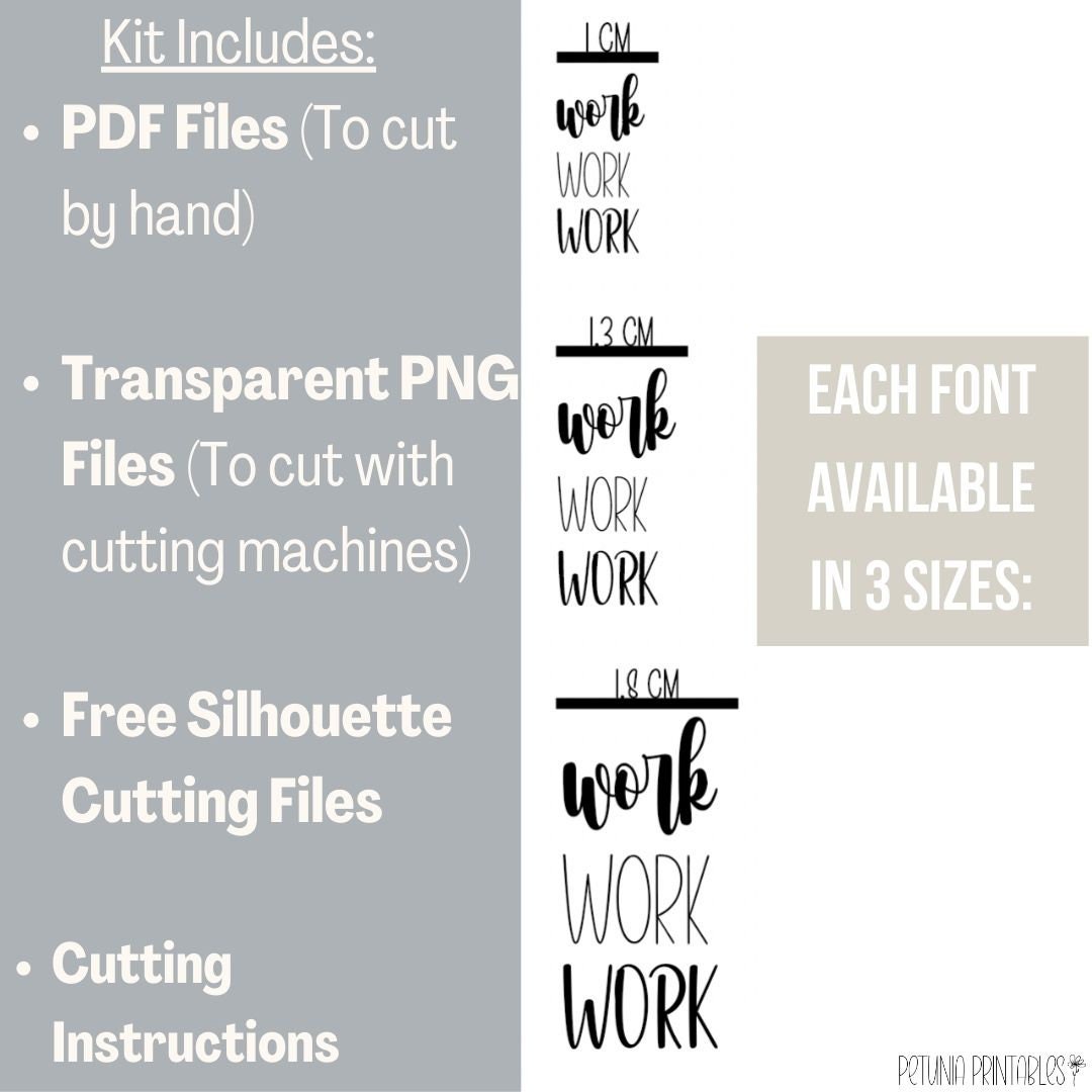 Printable work Script Stickers Work Script Stickers Printable Stickers Cricut Files Silhouette ...