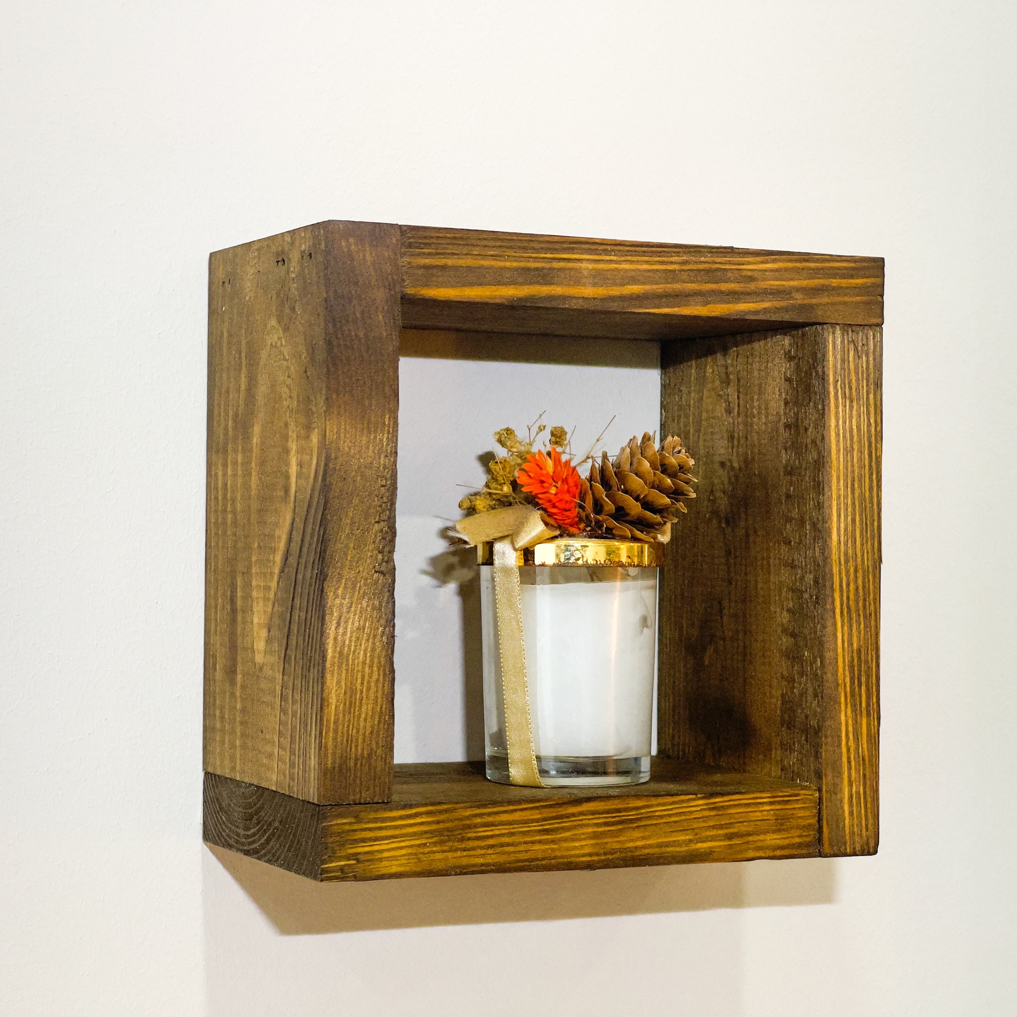 Set of 2 wooden Cube Shelf floating Cube Shelf hanging Plant Display ...