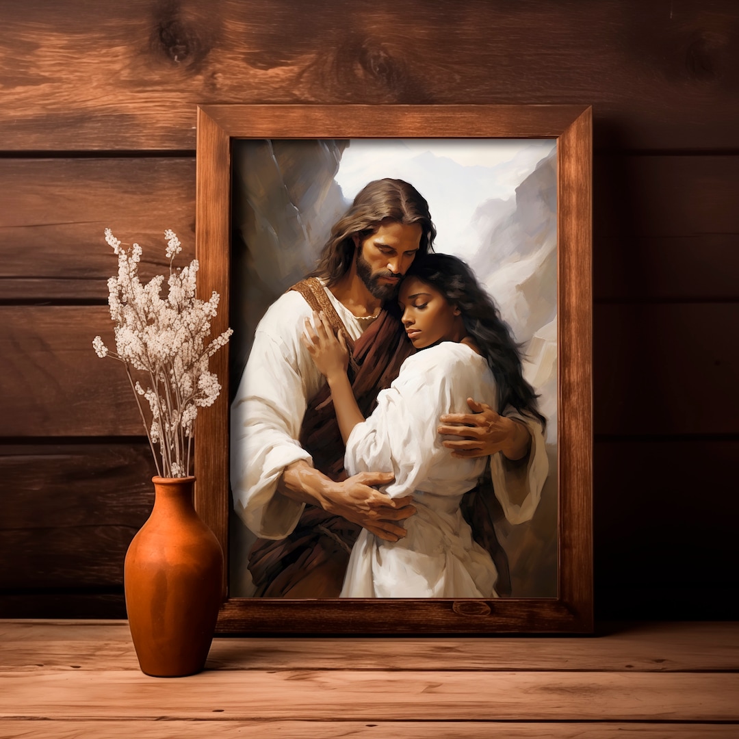 Printable Art of Jesus: Jesus Christ Hugging a Woman With a - Etsy
