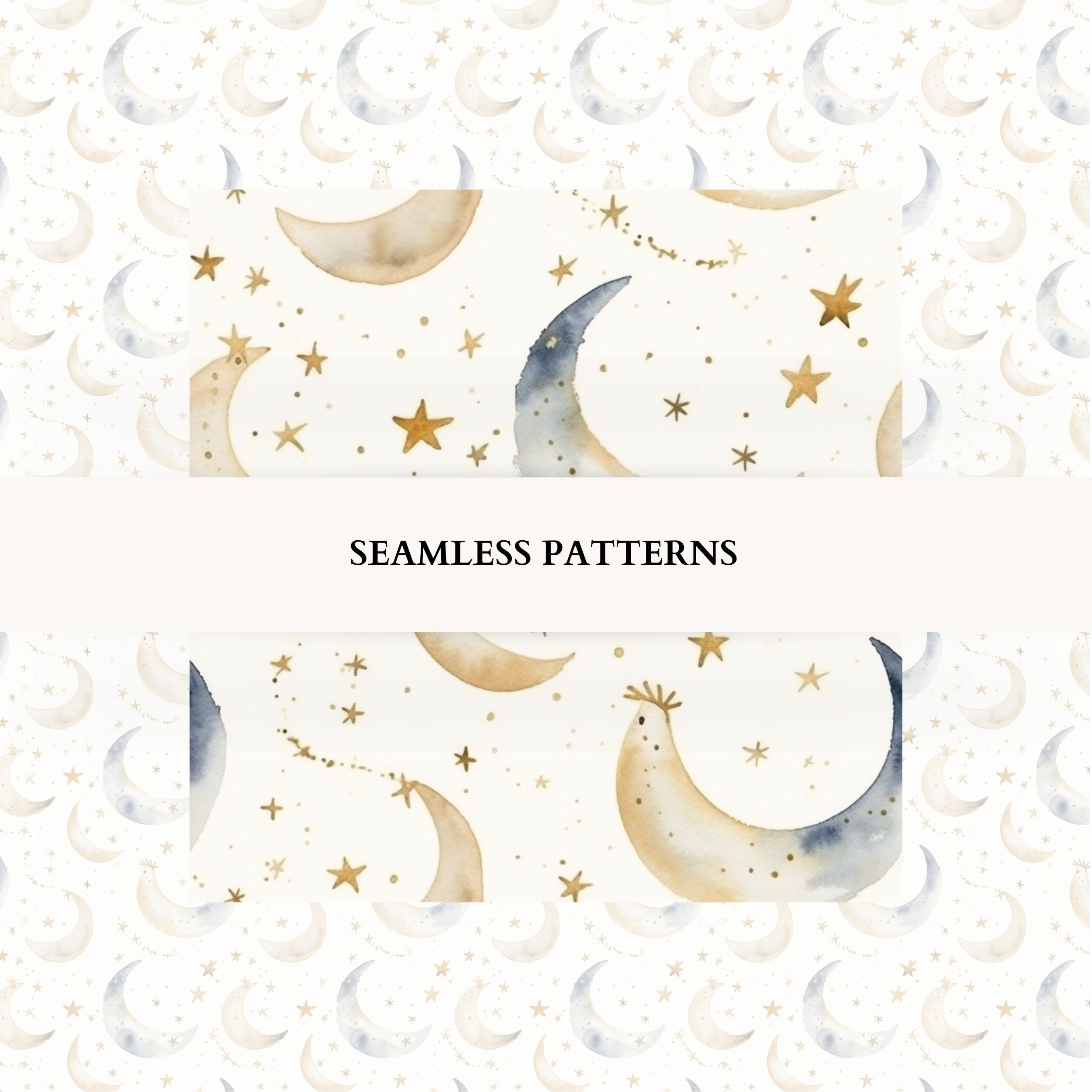 Olive and Beige Moon & Stars Boho Seamless Digital Papers, Boho ...