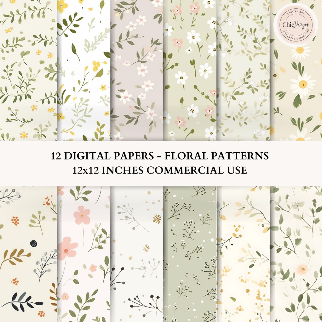 Foral Pattern, Seamless Digital Papers, Boho Scrapbook Paper, Boho ...