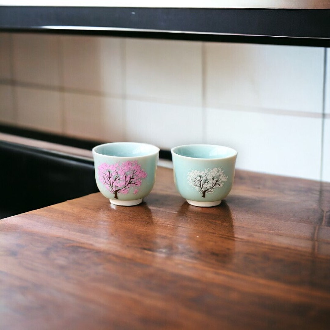 Japanese Style Sakura Ceramic Tea Mug, Handmade Minimalist Blue/yellow ...