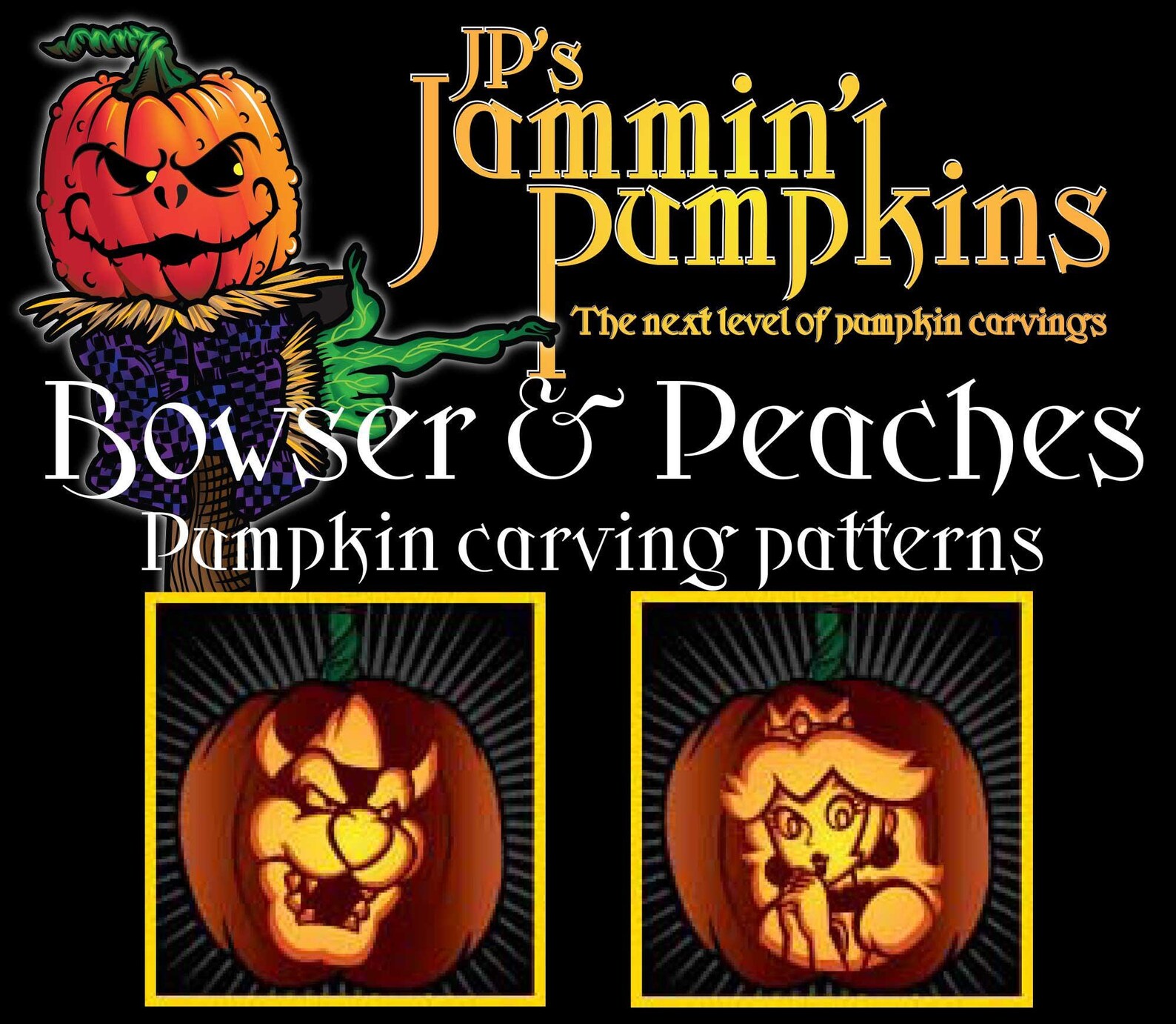 Princess Peach & Bowser Halloween Pumpkin Carving Patterns - Etsy