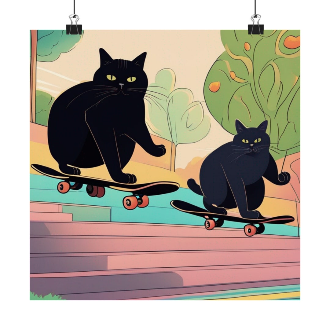 Skateboarding Cats Poster - Etsy