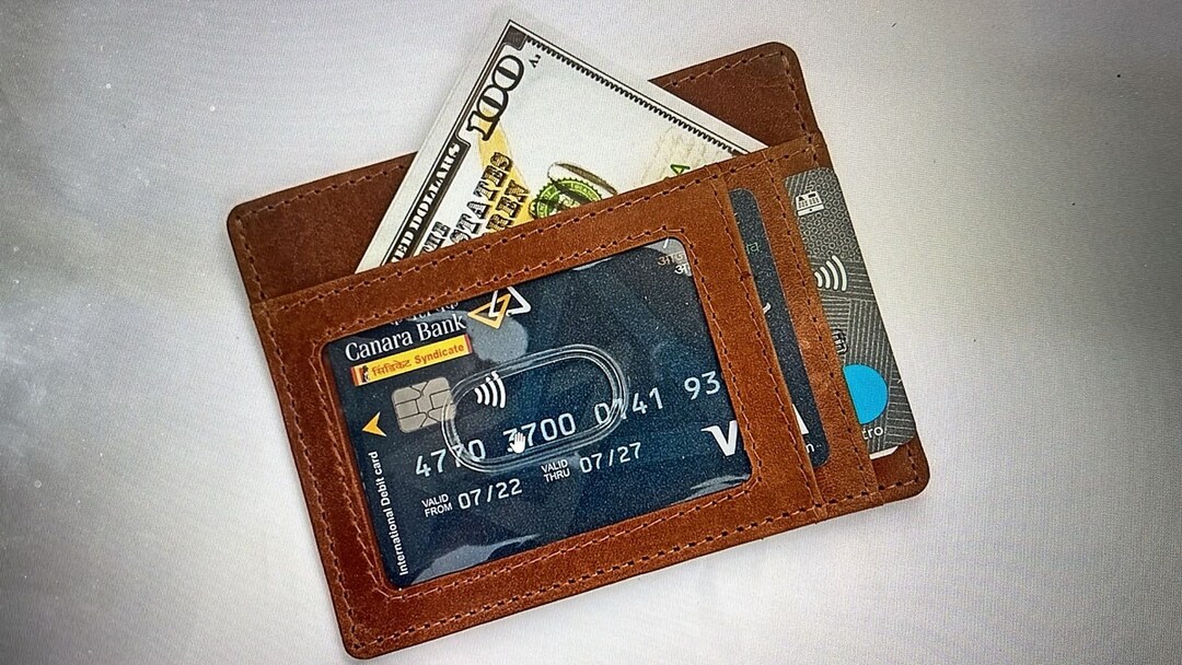 Unisex Slim Leather Card Holder With ID Slot, Personalized Anniversary ...