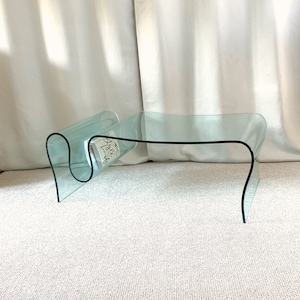 Curvy Tempered Glass Table With Magazine Rack / Vintage Wavy Frosted ...