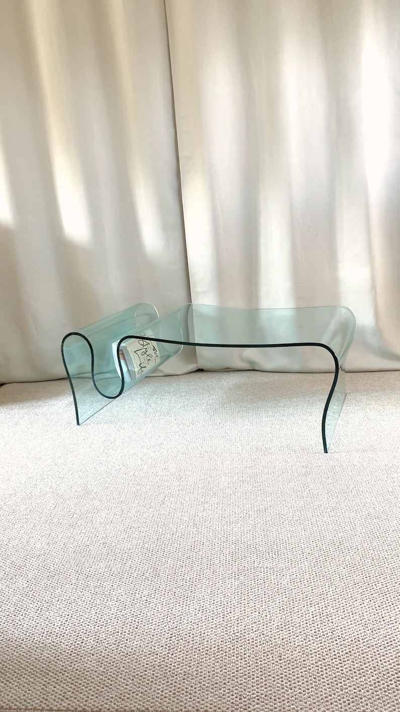 Curvy Tempered Glass Table With Magazine Rack / Vintage Wavy Frosted ...