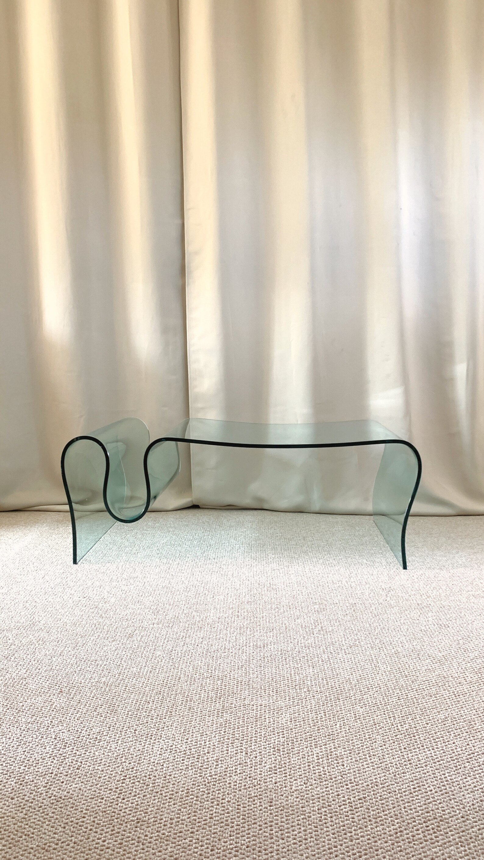 Curvy Tempered Glass Table With Magazine Rack / Vintage Wavy Frosted ...