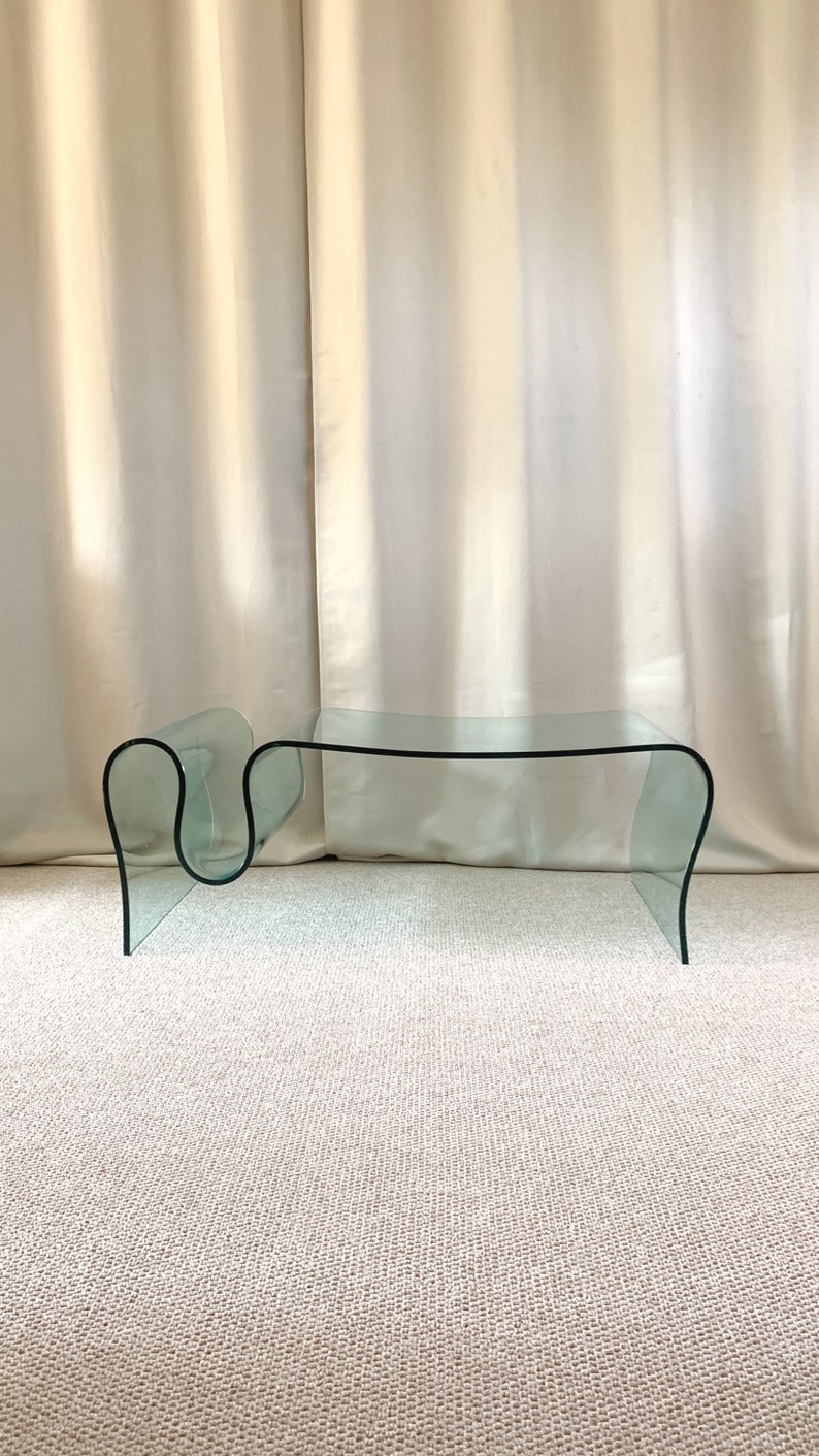 Curvy Tempered Glass Table With Magazine Rack / Vintage Wavy Frosted ...