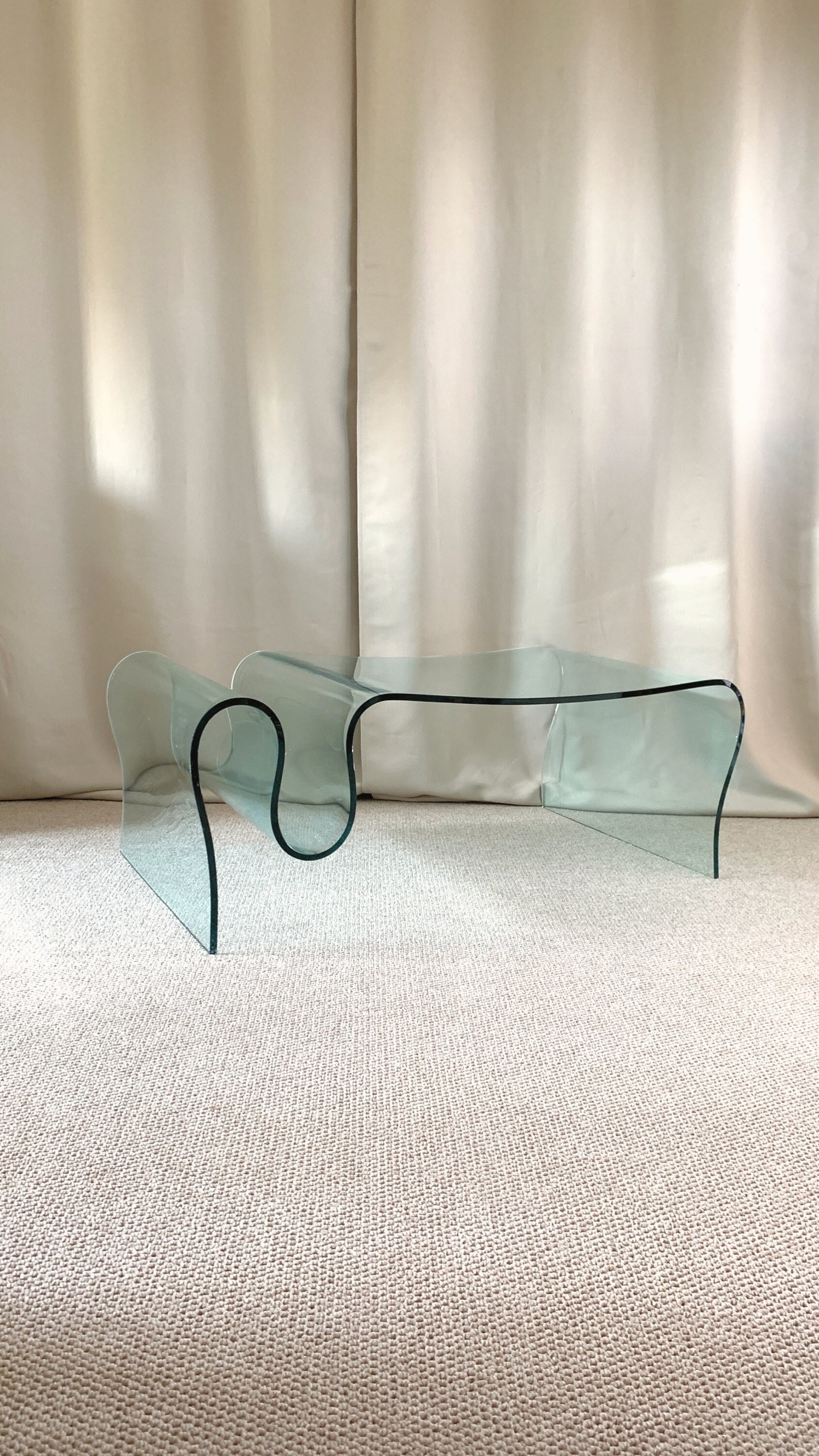Curvy Tempered Glass Table With Magazine Rack / Vintage Wavy Frosted ...