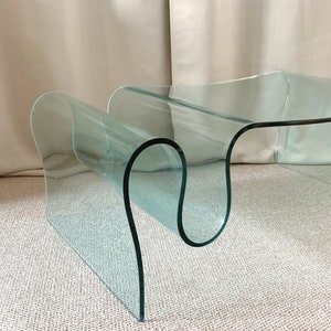 Curvy Tempered Glass Table With Magazine Rack / Vintage Wavy Frosted ...