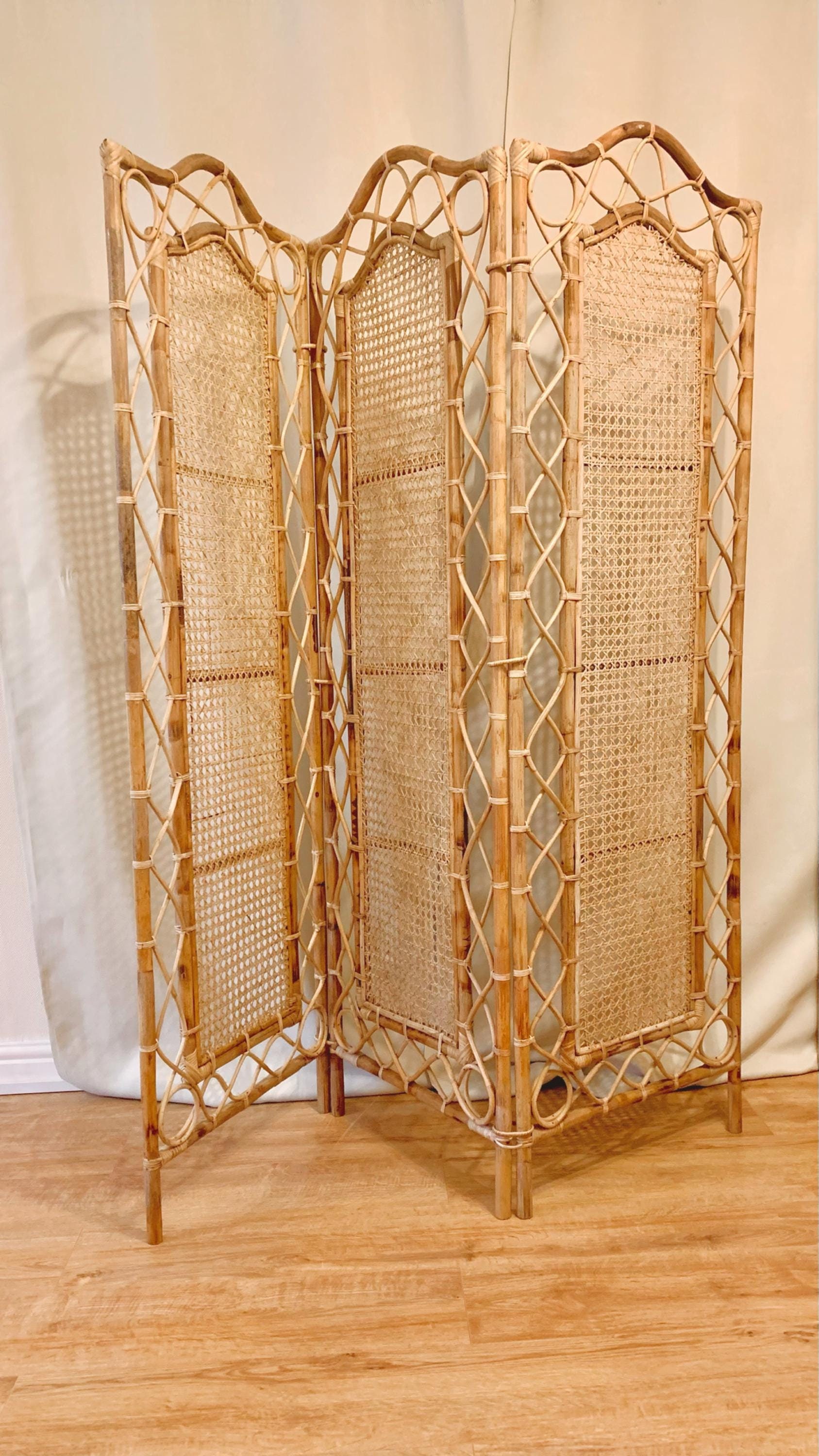 Bamboo 3 Panel Room Divider Screen, Vintage Boho Bohemian Home Decor - Etsy