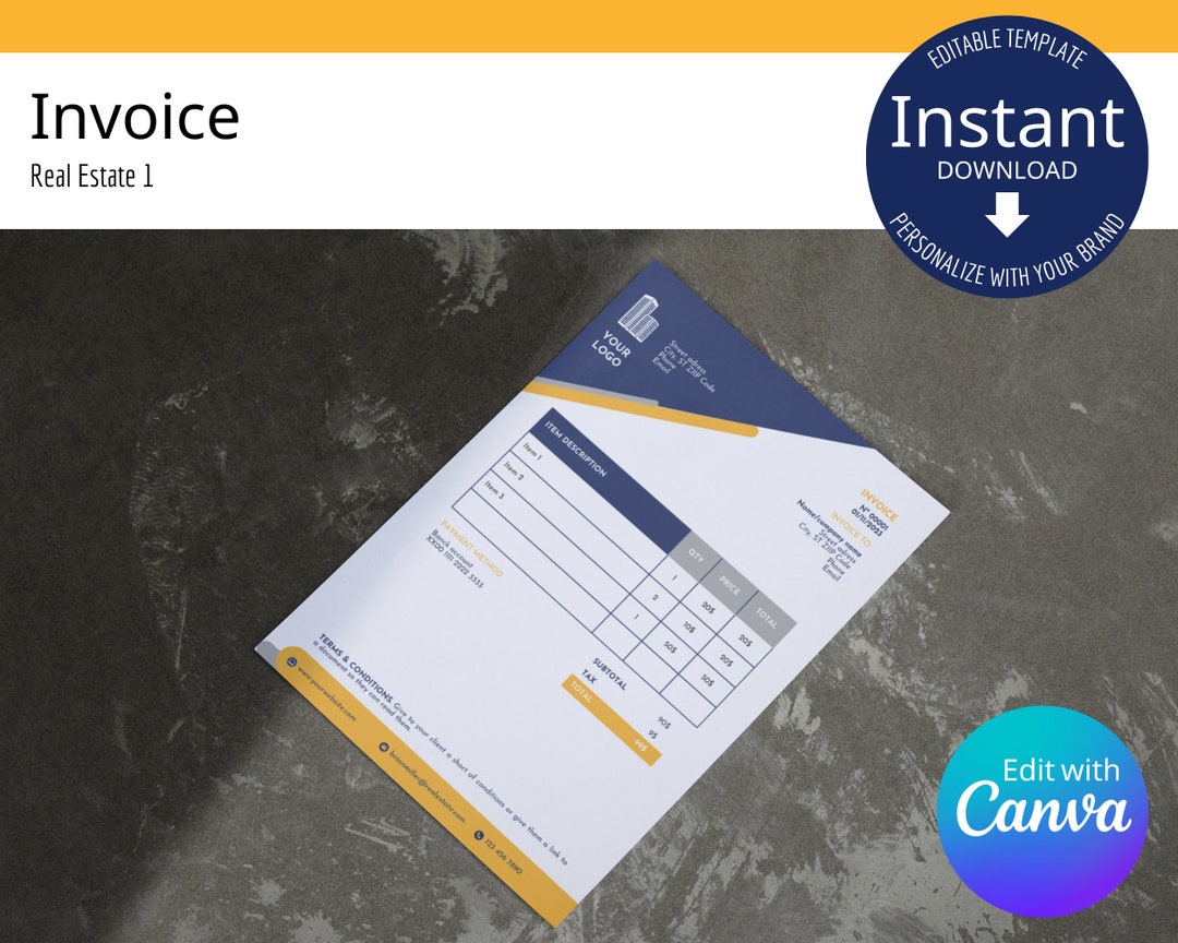 Invoice Template for Real Estate Agent Printable and - Etsy