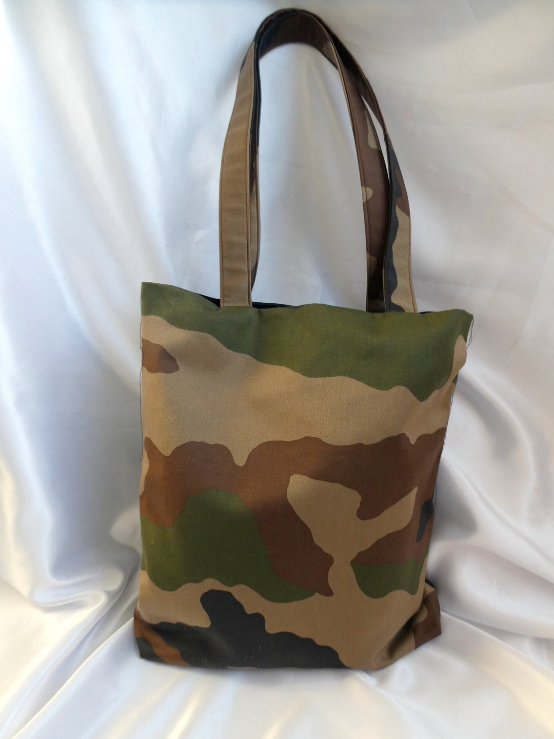 Camp Print Book Bag / Tote Bag, Khaki Camouflage Canvas Shopper Bag ...