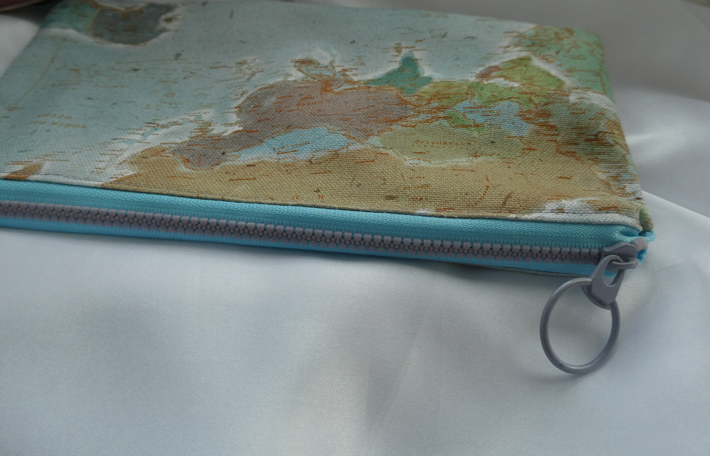 Map of World Print Medium Zip Purse, Canvas Pouch, Stationary Organizer ...