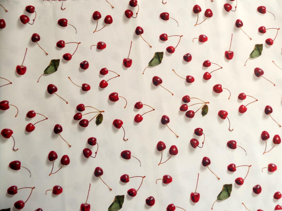 Cherry Print Fabric, Red Cherry Print on White Background Sewing ...
