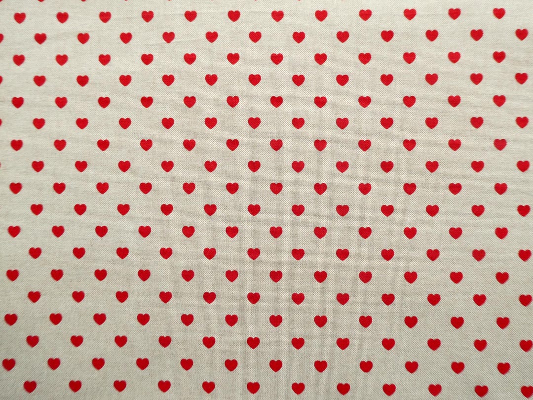 Red Heart Canvas Fabric, Red Heart on Beige Background Fabric for ...