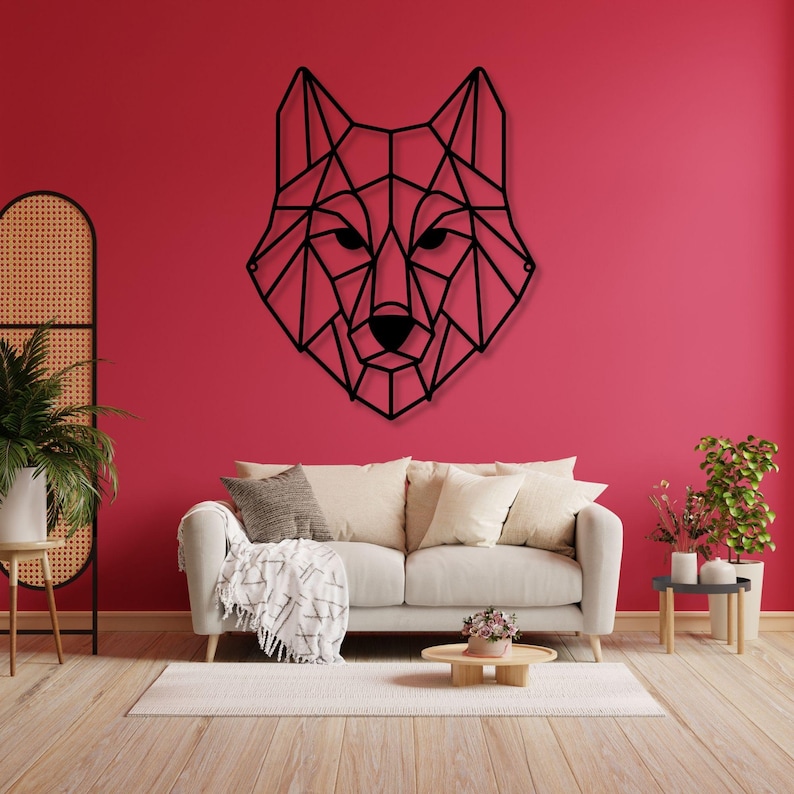 Geometric Wolf Metal Wall Art, Wolf Line Art Sign, Housewarming Gift ...
