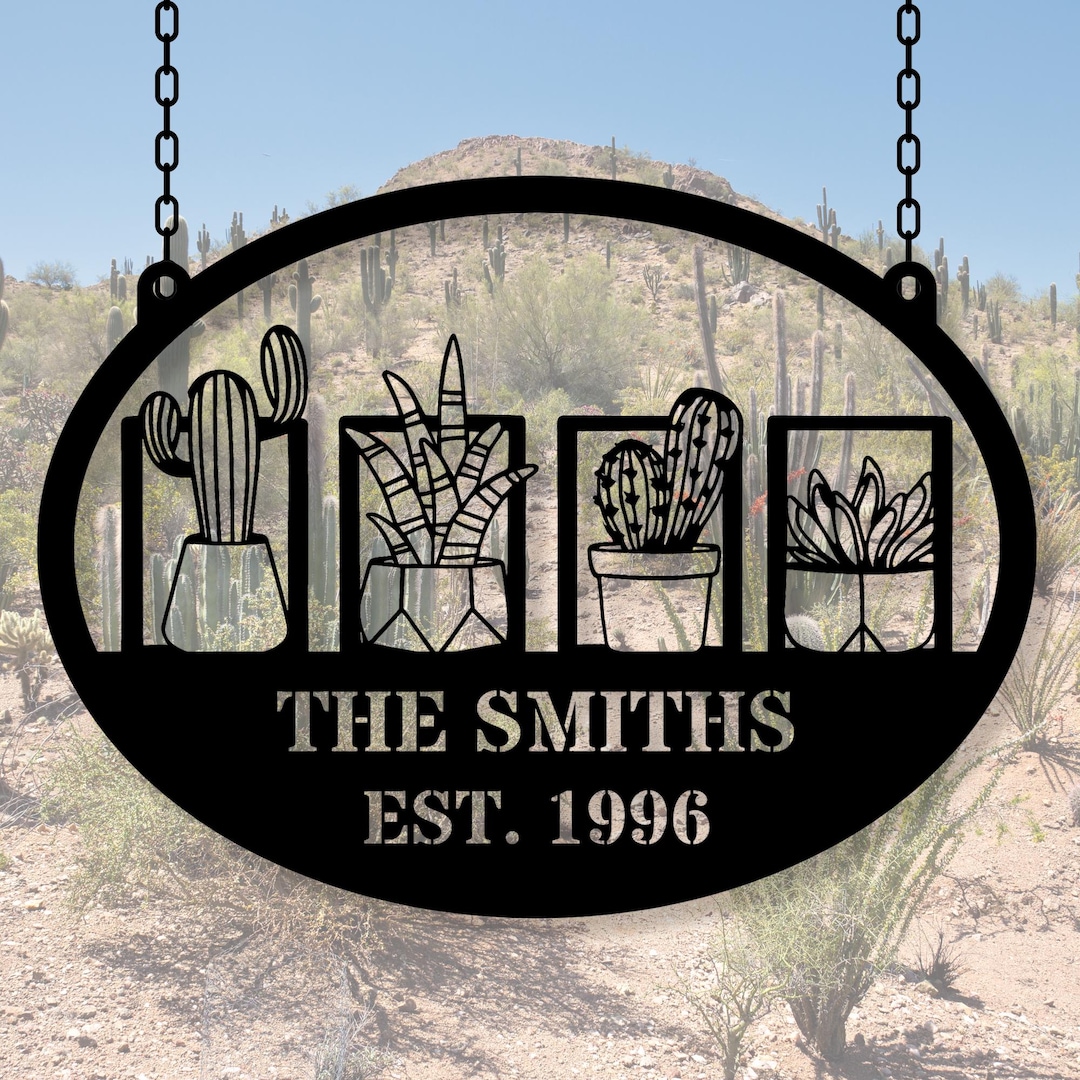 Personalized Cacti Hanging Metal Sign, Established Sign, Hanging ...