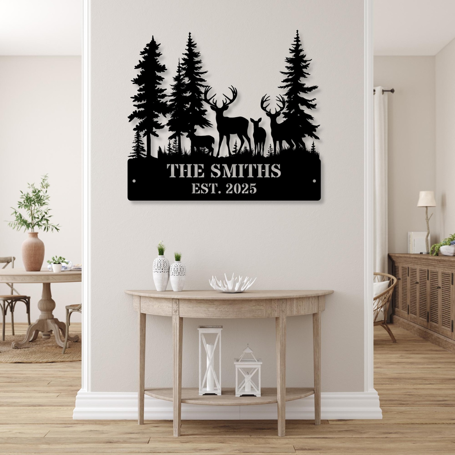 Custom Deer Forest Metal Sign, Personalized Deer Family Name Sign, Last ...