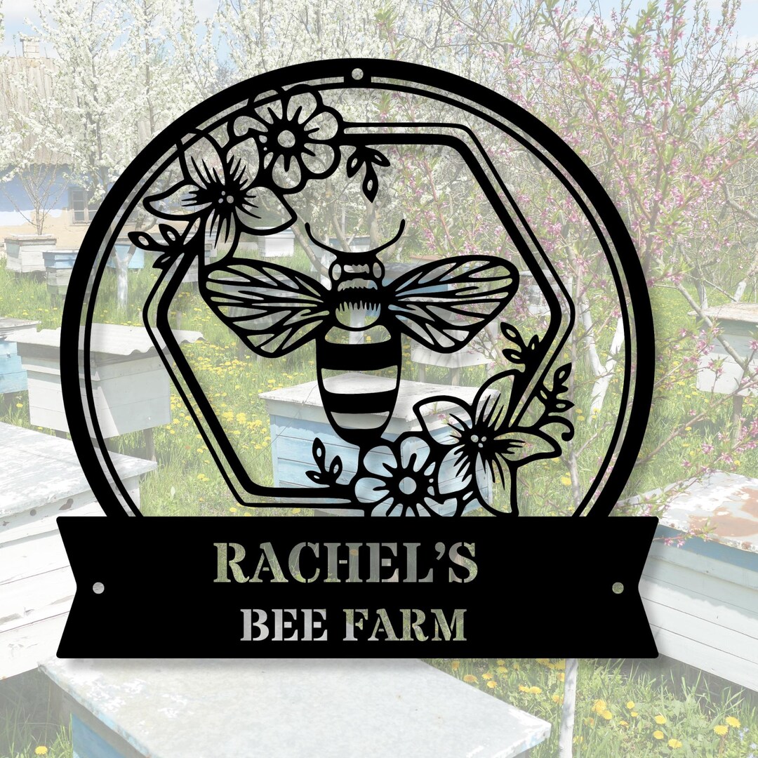 Personalized Bee Metal Sign, Bee Farm Metal Sign, Bee Flowers Wall ...