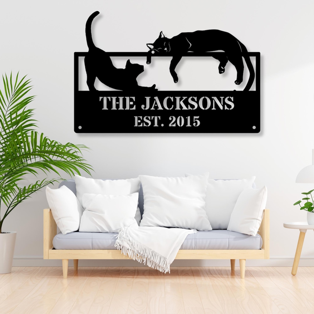 Personalized Cat Sign, Custom Name Metal Sign, Cute Kitten Wall Art ...