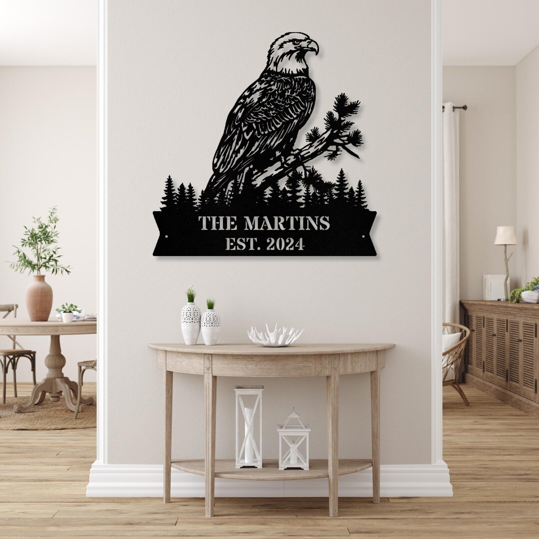 Custom Eagle Name Metal Sign, Entryway Wall Art, Personalized Name ...